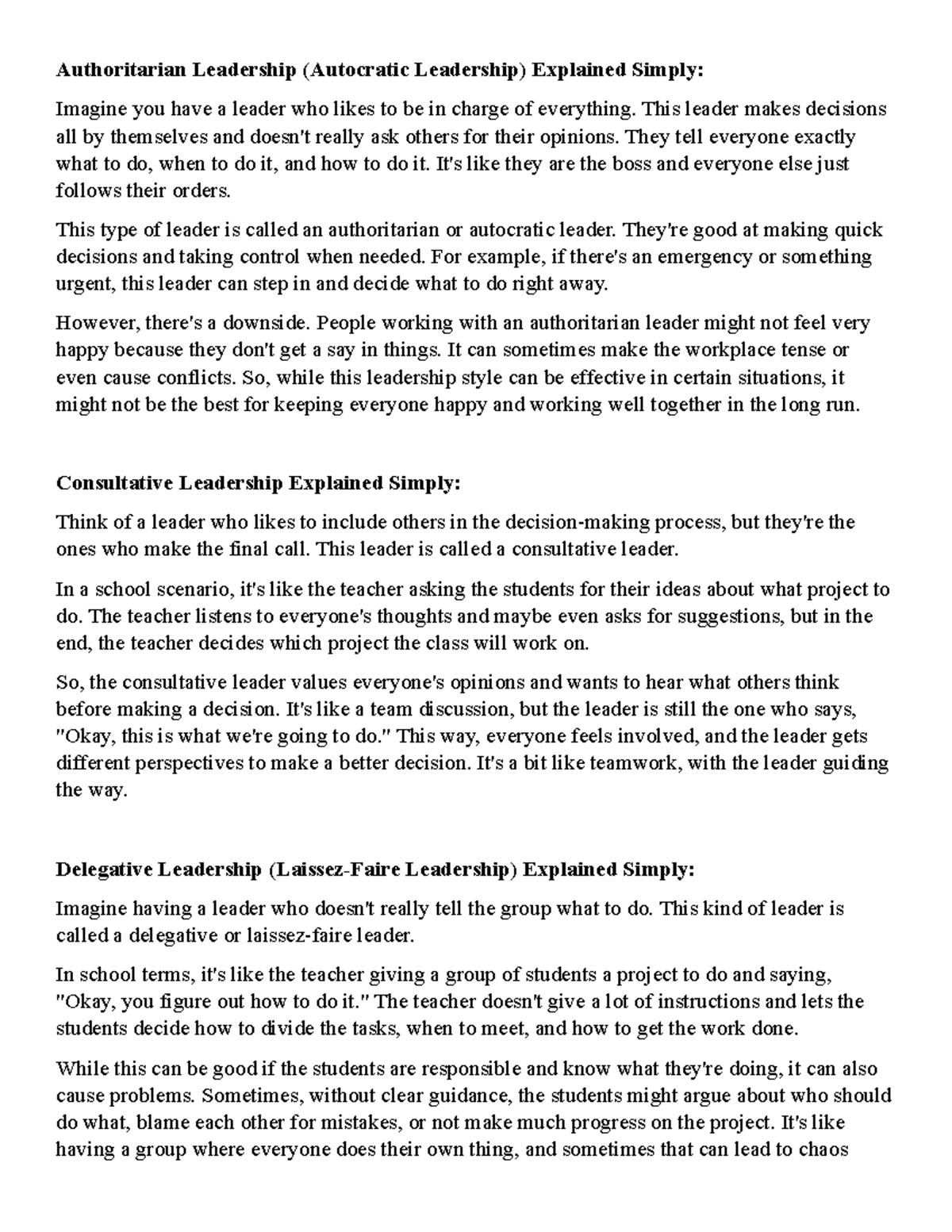 Authoritarian Leadership - This leader makes decisions all by ...