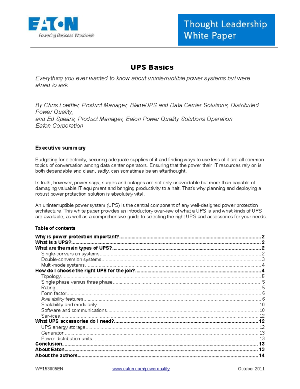 UPS - Lecture notes for Computer Hardware about UPS - WP153005EN eaton ...