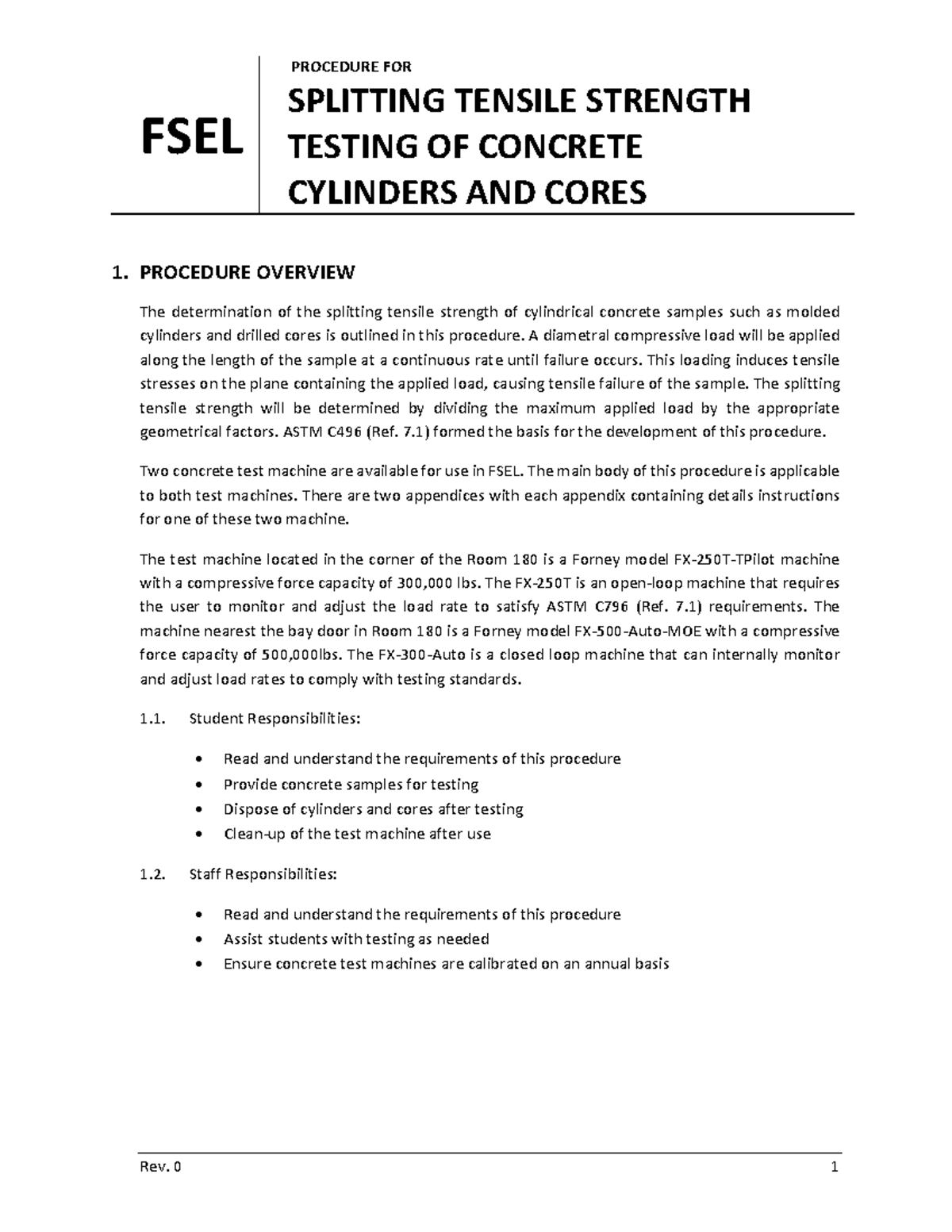 FSEL Split Cylinder Testing Rev 00 - FSEL SPLITTING TENSILE STRENGTH ...