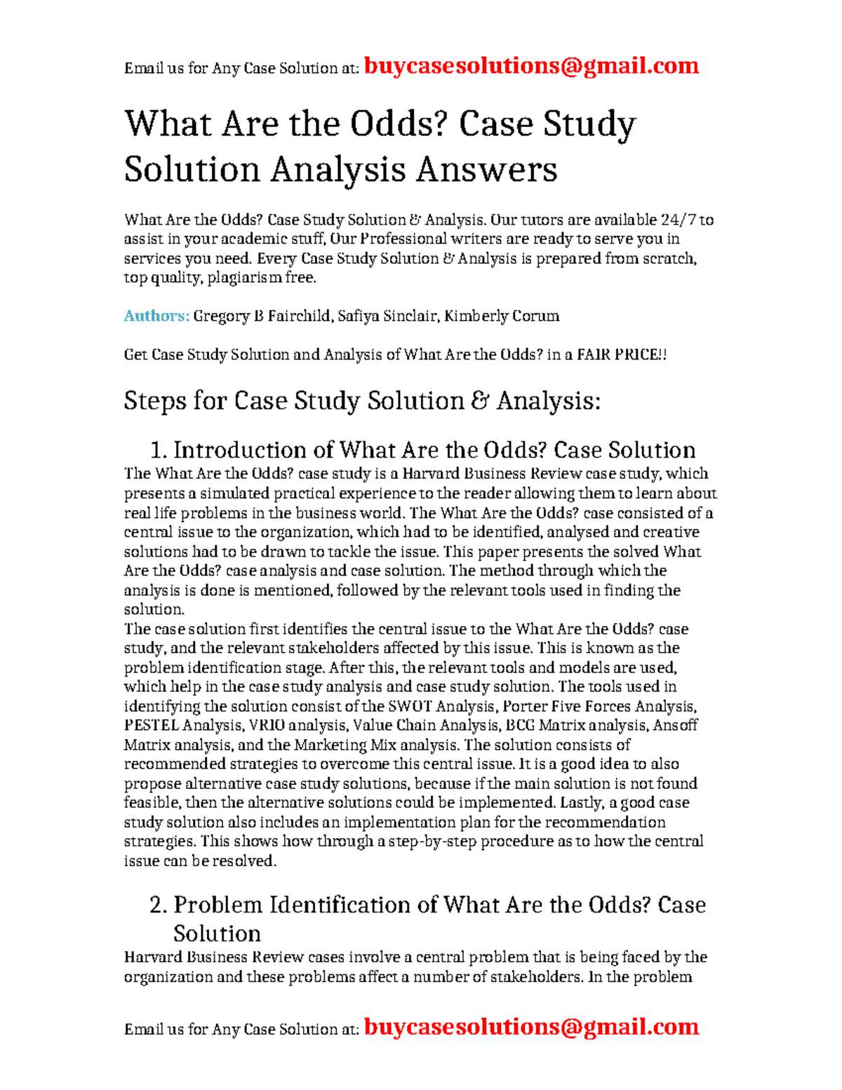 What Are the Odds Case Study Solution Analysis - What Are the Odds? Case Study Solution Analysis ...