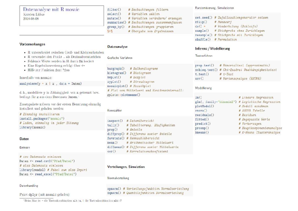 Übersicht R - Zusammenfassung Wissenschaftliche Methoden – quantitative ...