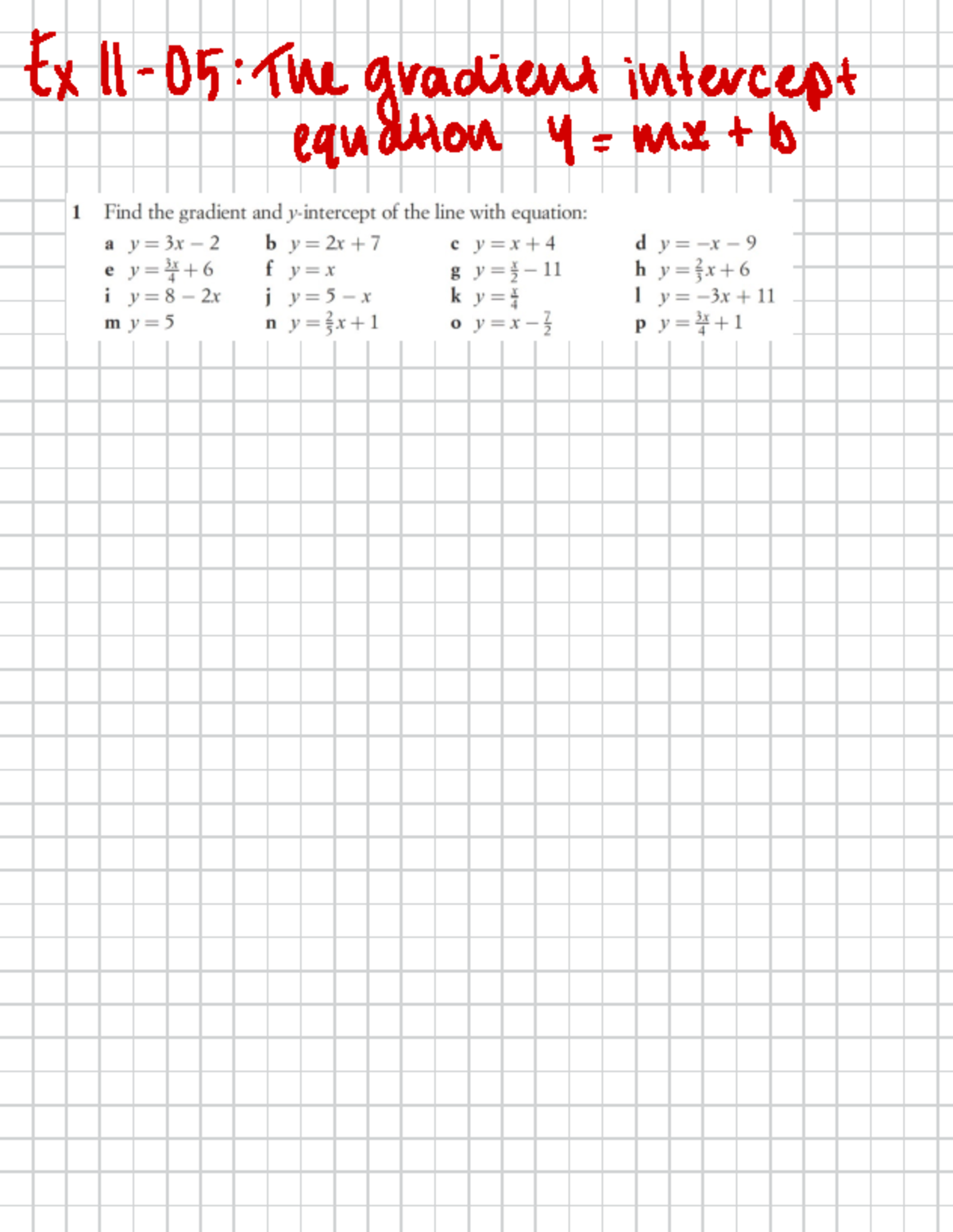 Line of equation practice questions - Ex The gradient intercept ...