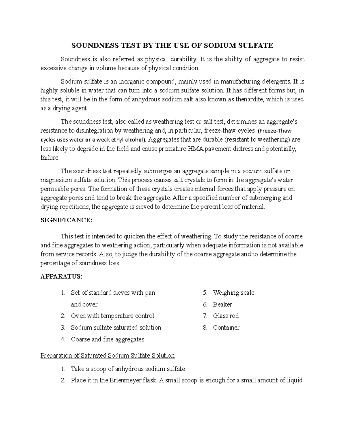 Soundness Test by the use of Sodium Sulfate - SOUNDNESS TEST BY THE USE ...