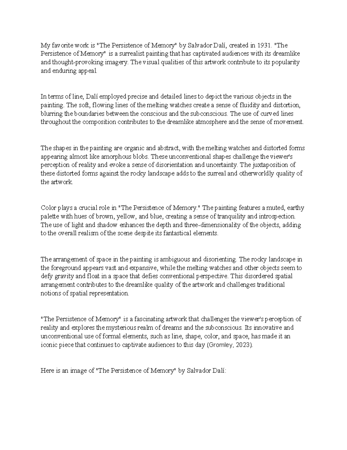 Df1 - assignment 1 - My favorite work is "The Persistence of Memory" by ...