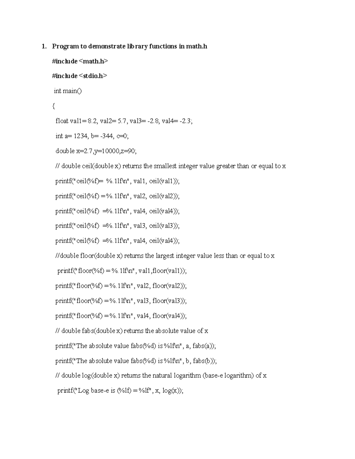 C progms manual - Program to demonstrate library functions in math #include #include - Studocu