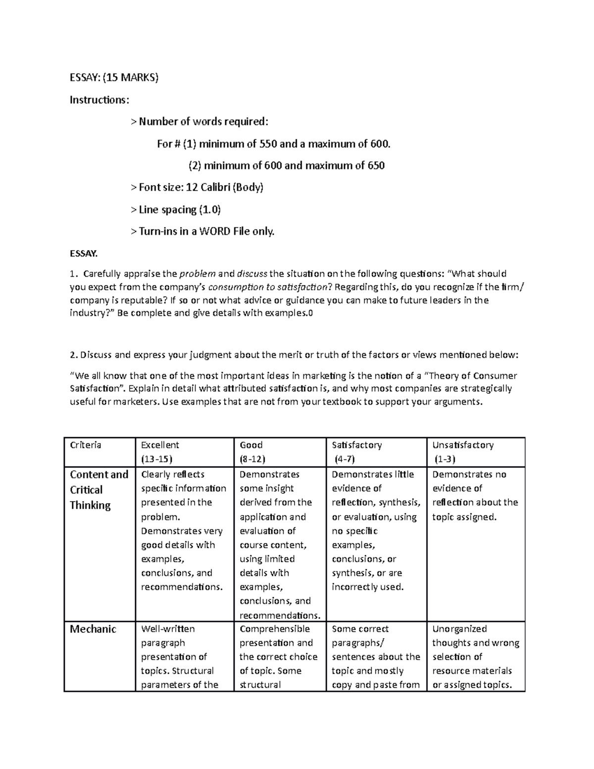 F-QUIZ (2.) CB - asdfg - ESSAY: (15 MARKS) Instructions: > Number of ...