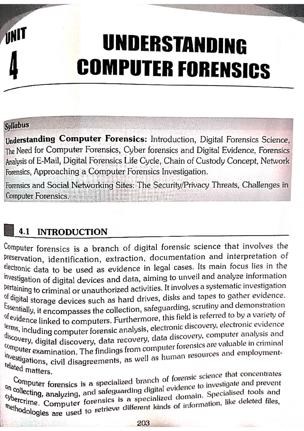 Unit 4 - Introduction, Digital Forensics Science, The Need for Computer Forensics, Cyber - - Studocu