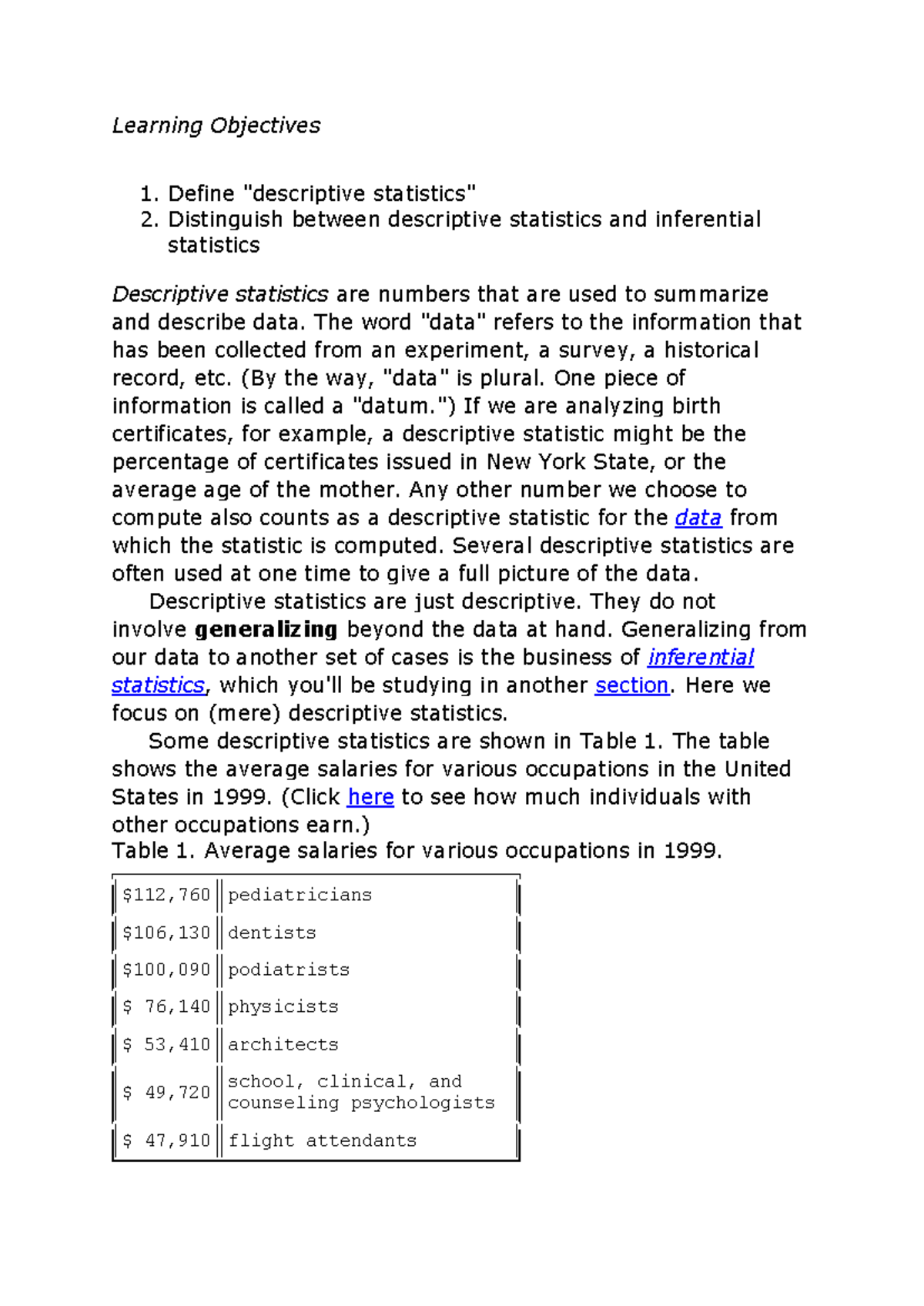 Descriptive Statistics Chapter Notes - Learning Objectives 1. Define ...