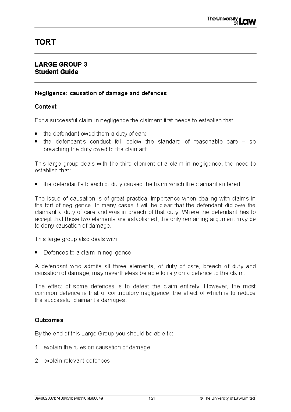 2324 tort lg03 ce01 student guide - TORT LARGE GROUP 3 Student Guide Negligence: causation of ...