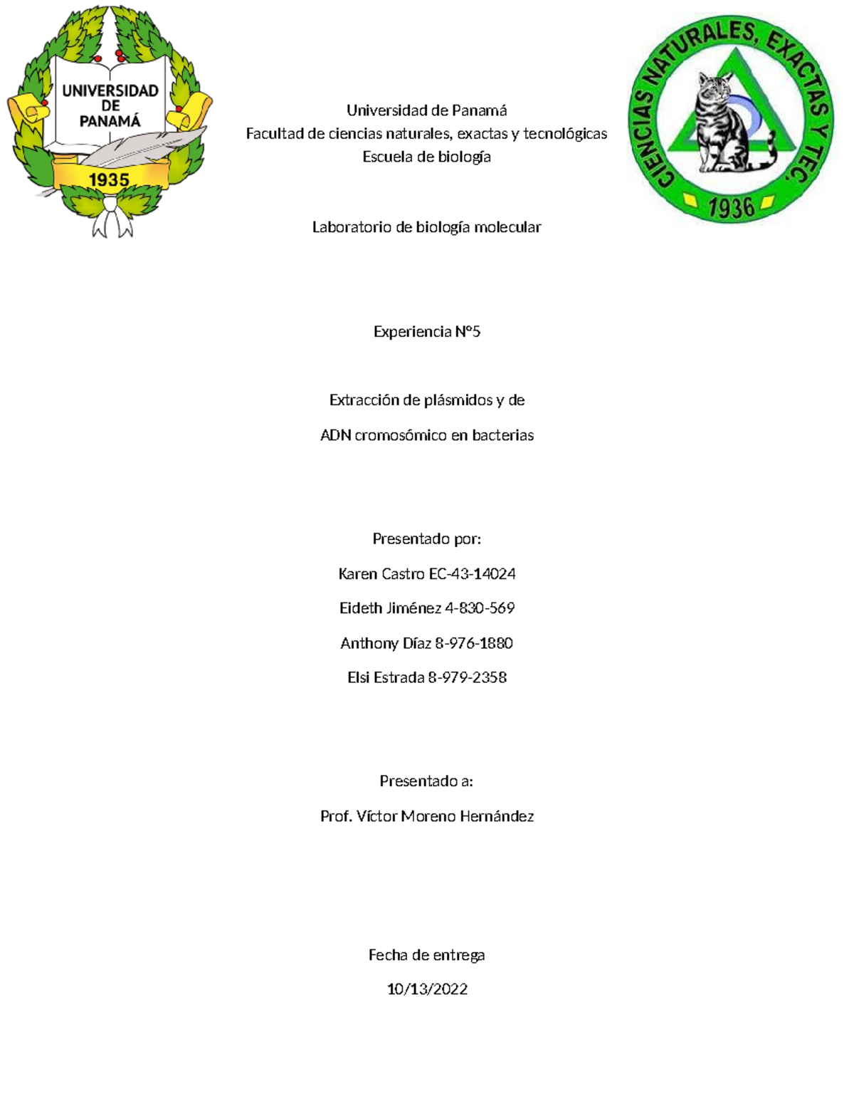 Inforfme N°5 Extraccion DE ADN Cromosomico Y DE Plasmido - Universidad ...