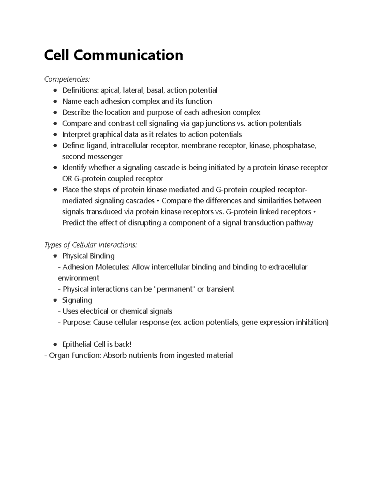 Cell Communication - BIOL 213 - Cell Communication Competencies: Types ...