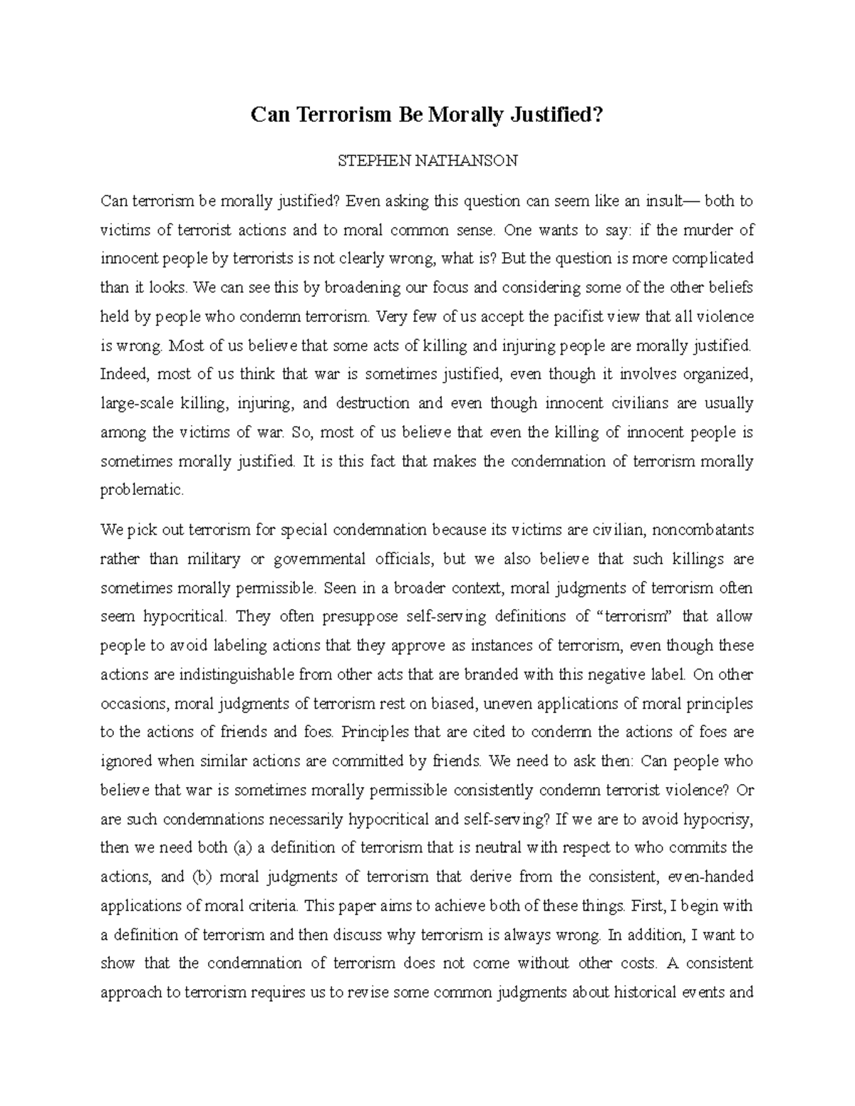 Can Terrorism Be Morally Justified - Can Terrorism Be Morally Justified ...