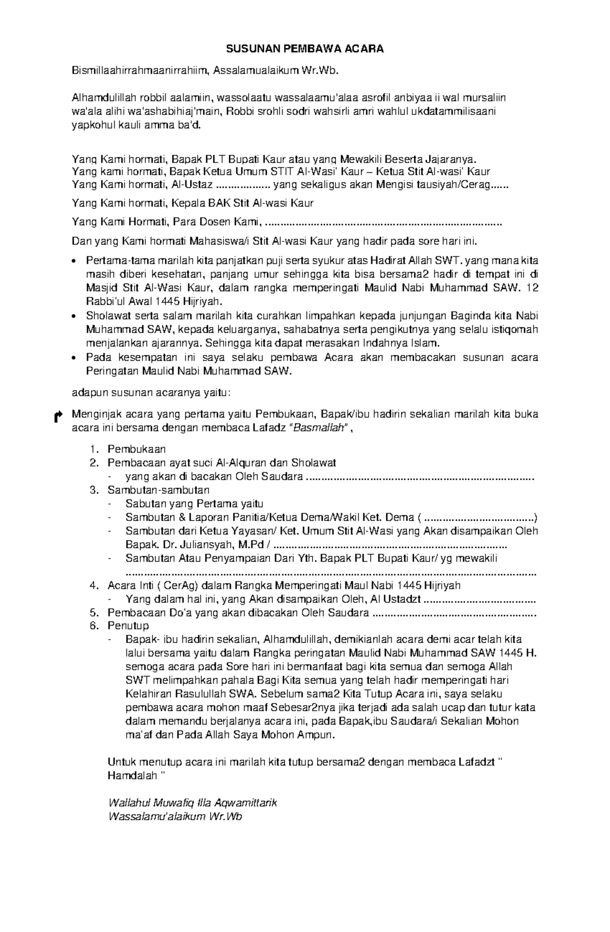 Susunan Pembawa Acara - mhdvdhjkdf - SUSUNAN PEMBAWA ACARA ...