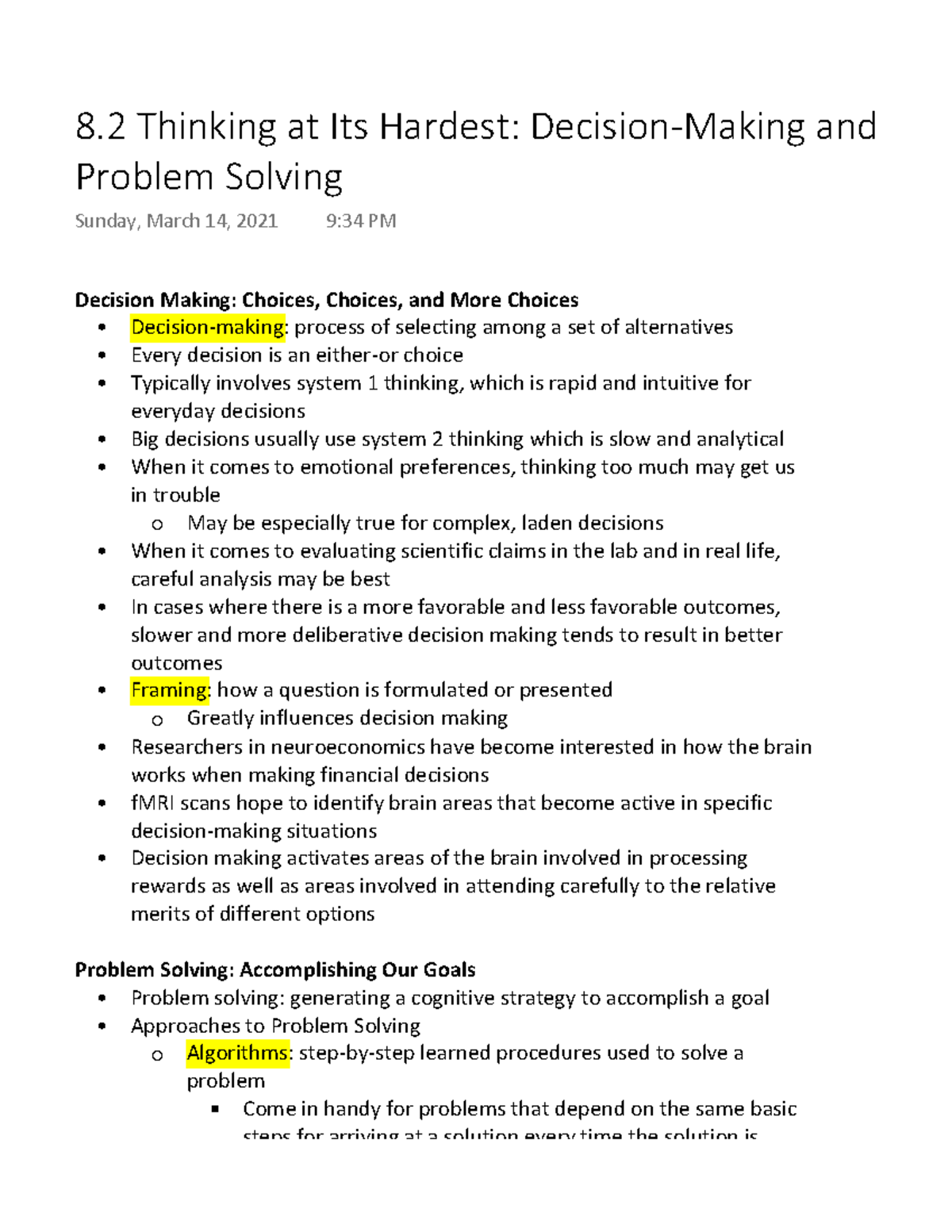 8.2 Thinking at Its Hardest Decision-Making and Problem Solving ...