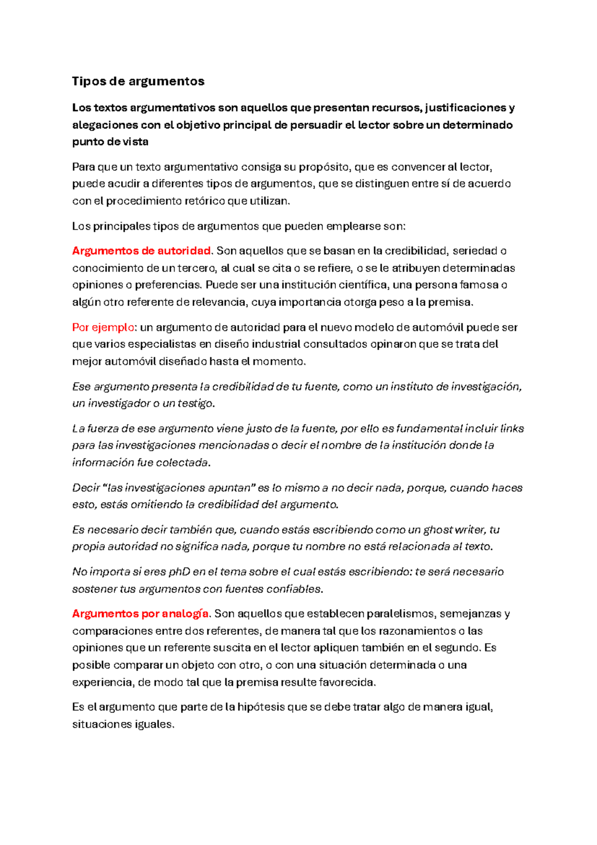 Tipos de argumentos 1 - Tipos de argumentos Los textos argumentativos ...