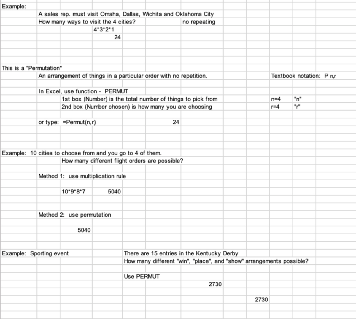 4.4 2 - Section 4.4: Counting Excel worksheet and examples - Example: A ...