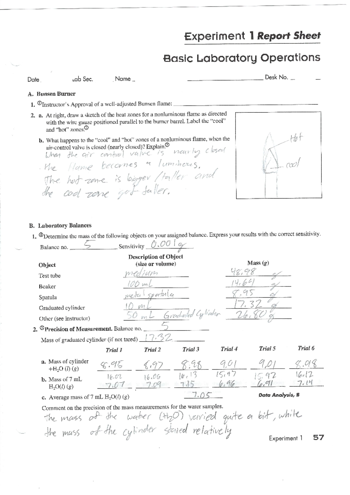 Chem Post Lab 1 - Exp. 1 Report Sheet - CHEM025 - Studocu