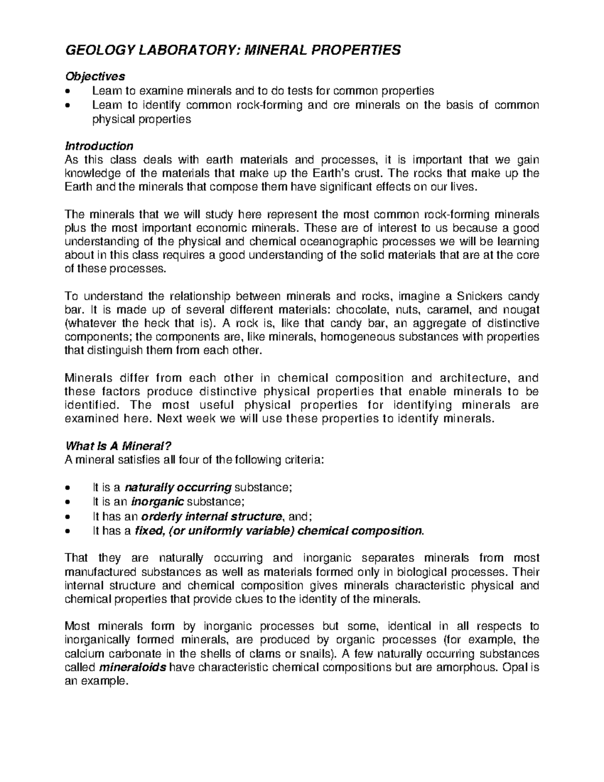 GEOmineral LAB 1 - minerals - Objectives Learn to examine minerals and ...