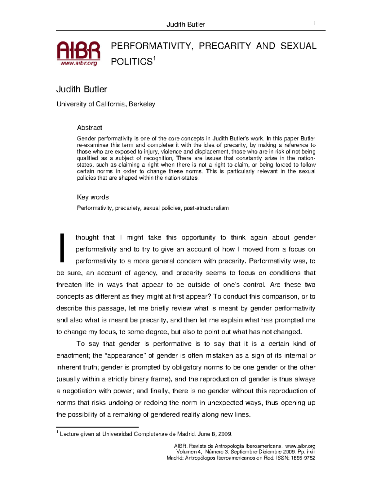 10. Judith Butler - Performativity - Judith Butler AIBR. Revista de ...
