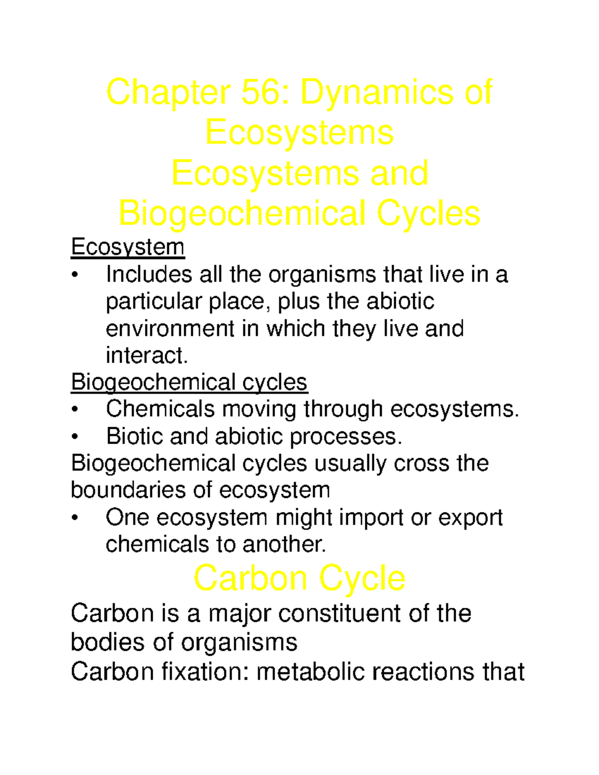 Chapter 56-Ecosystems - Chapter 56: Dynamics of Ecosystems Ecosystems ...