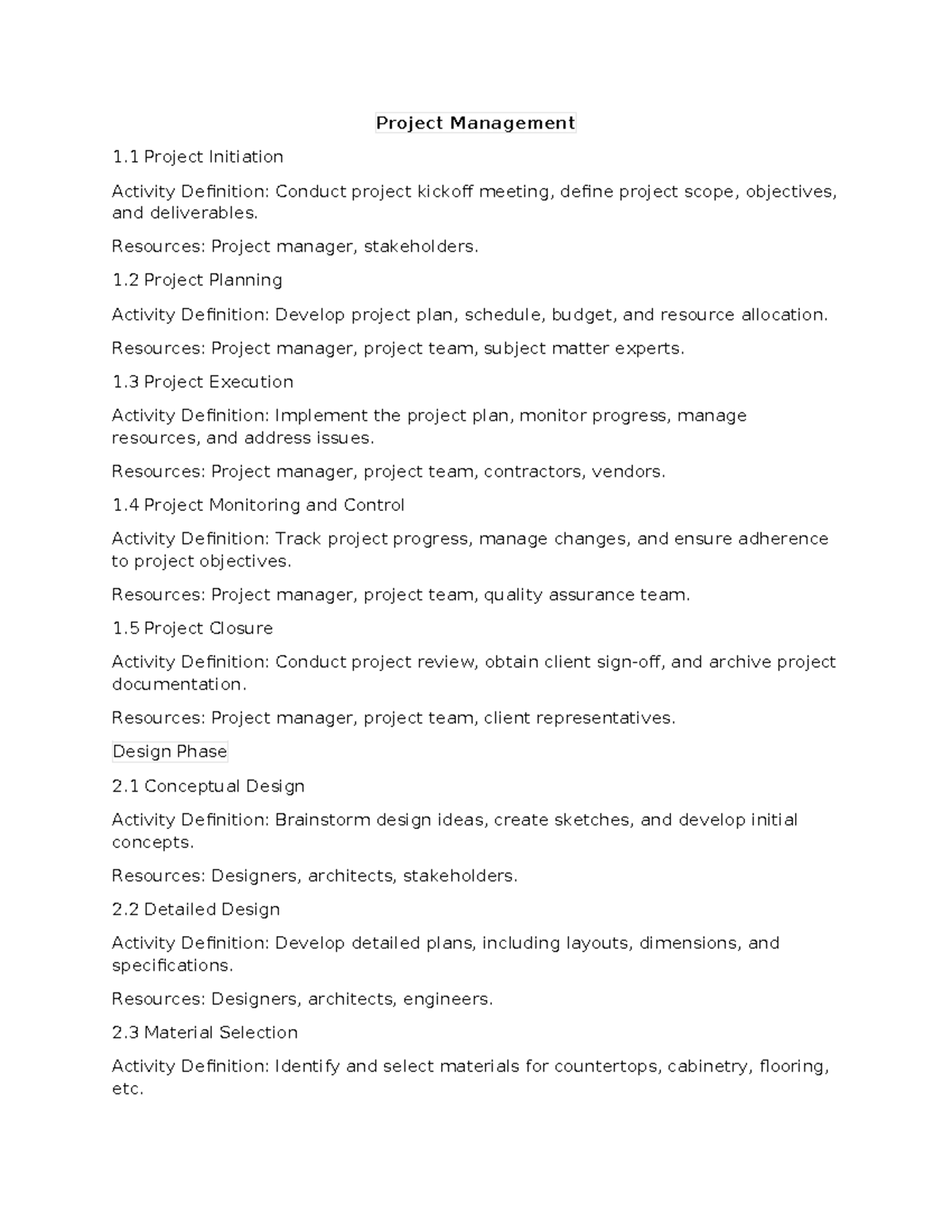 Project Management WBS Dictionarydocx - Project Management 1 Project ...