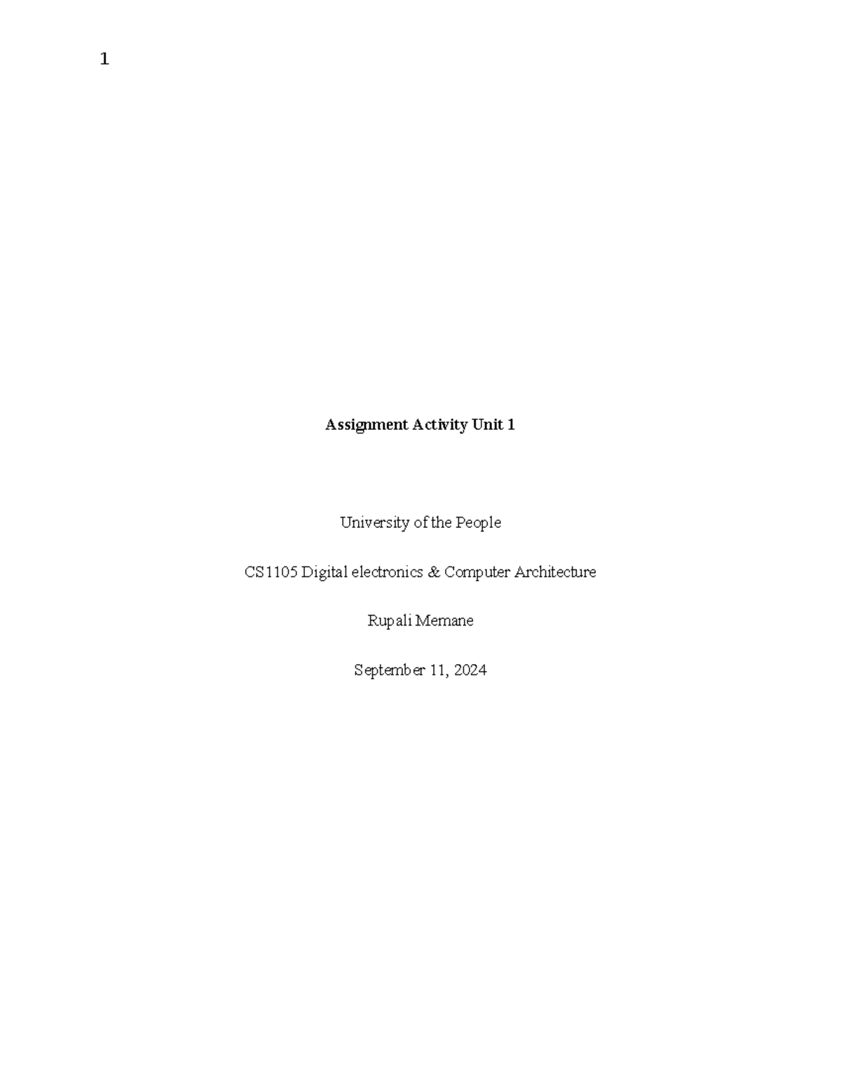 Assignment Activity Unit 1 CS1105 - Assignment Activity Unit 1 University of the People CS1105 ...