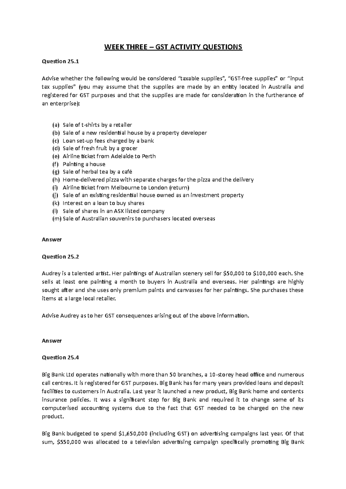 Week 3 GST Activity Questions - WEEK THREE – GST ACTIVITY QUESTIONS ...