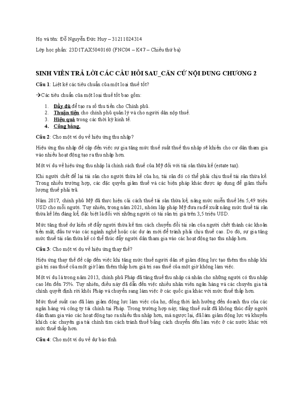 BÀI TẬP LMS - lms bt - Họ và tên: Đỗ Nguyễn Đức Huy – 31211024314 Lớp ...