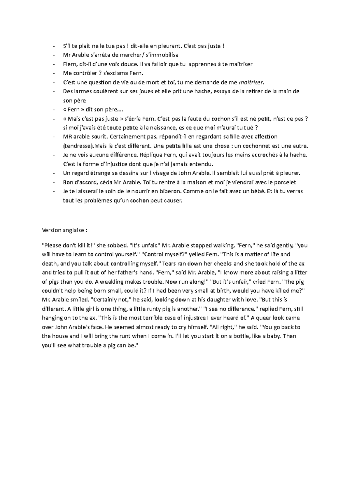 Charlotte's Web - traduction d'un texte littéraire du français vers l ...