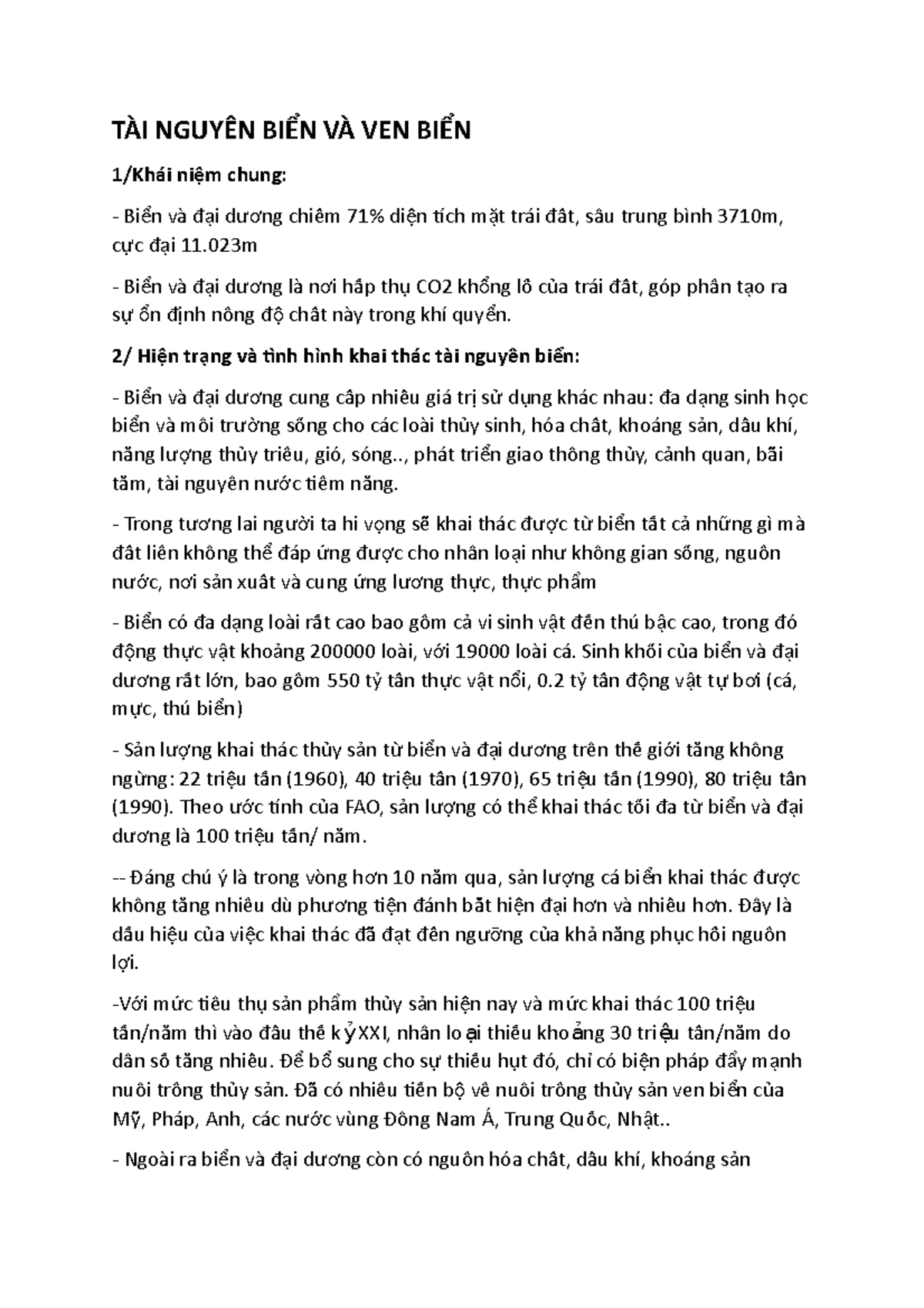 TÀI Nguyên BIỂN VÀ VEN BIỂN - TÀI NGUYÊN BI N VÀ VEN BI NỂ Ể 1/Khái ni m chung:ệ Bi n và đ i dể ...