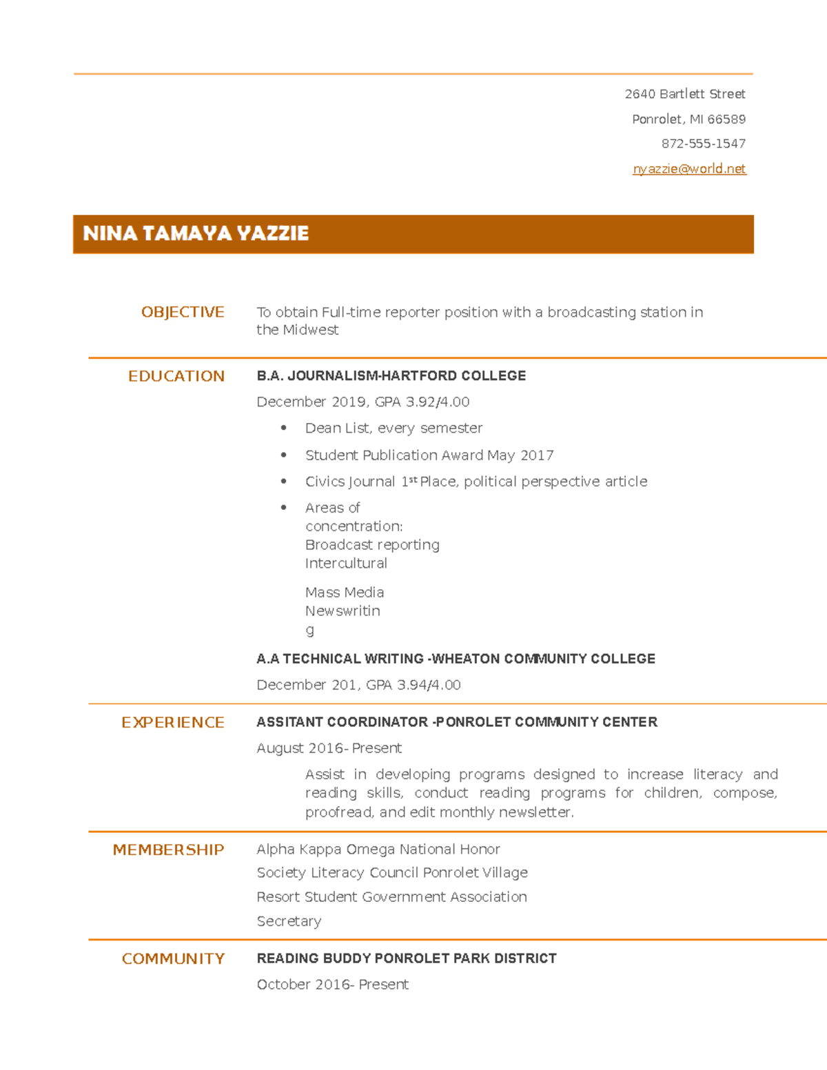 Basic Resume ( Timeless Design) Template - 2640 Bartlett Street ...