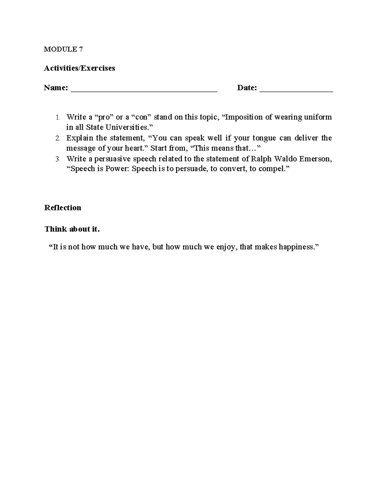 Activity- Module-7 - MODULE 7 Activities/Exercises Name