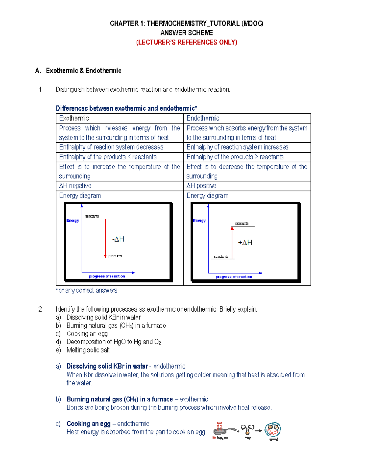 Tutorial Answer Scheme - ####### CHAPTER 1 : THERMOCHEMISTRY_TUTORIAL (MOOC) ####### ANSWER ...