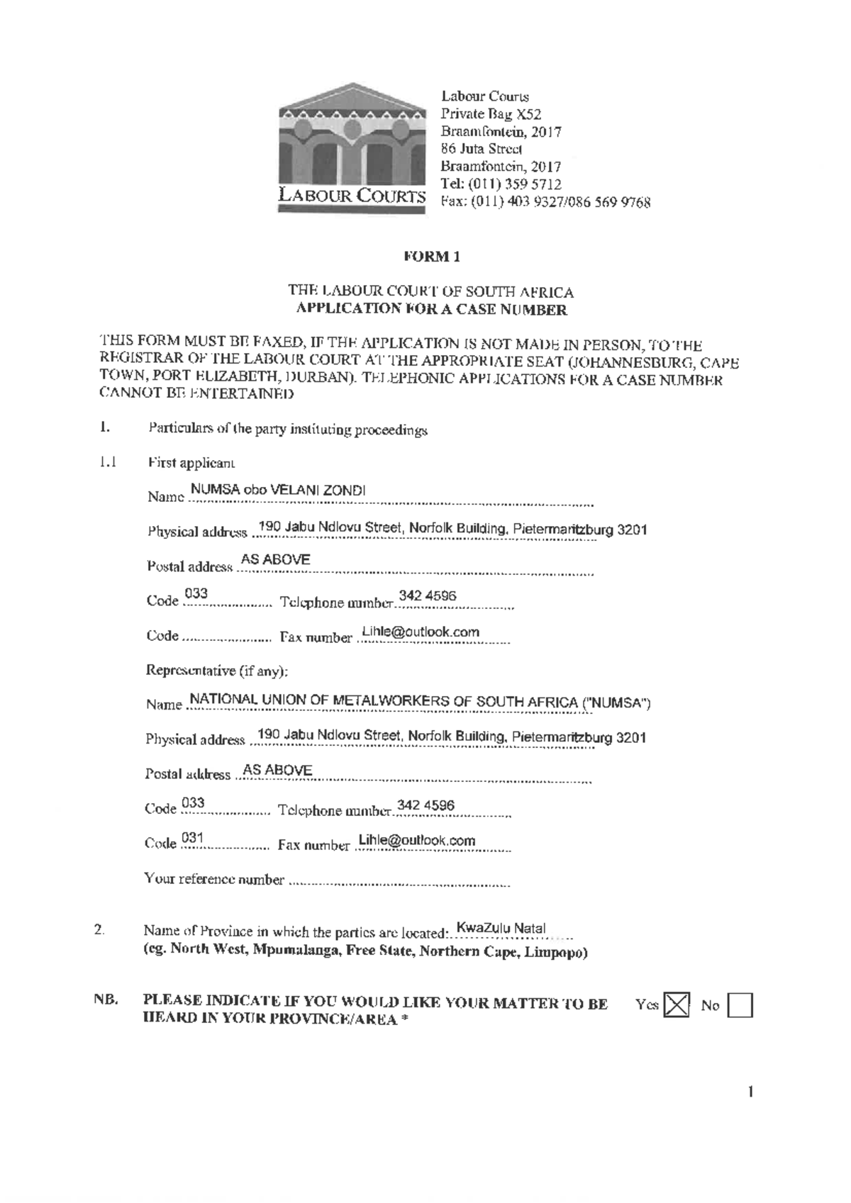 FORM1 - Application FOR A CASE Number - LLB - Studocu