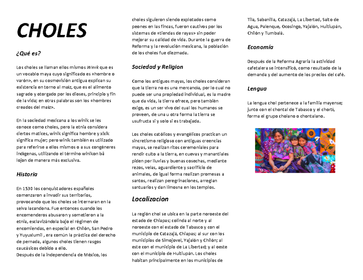 Comunidades Choles - CHOLES ¿Qué es? Los choles se llaman ellos mismos ...