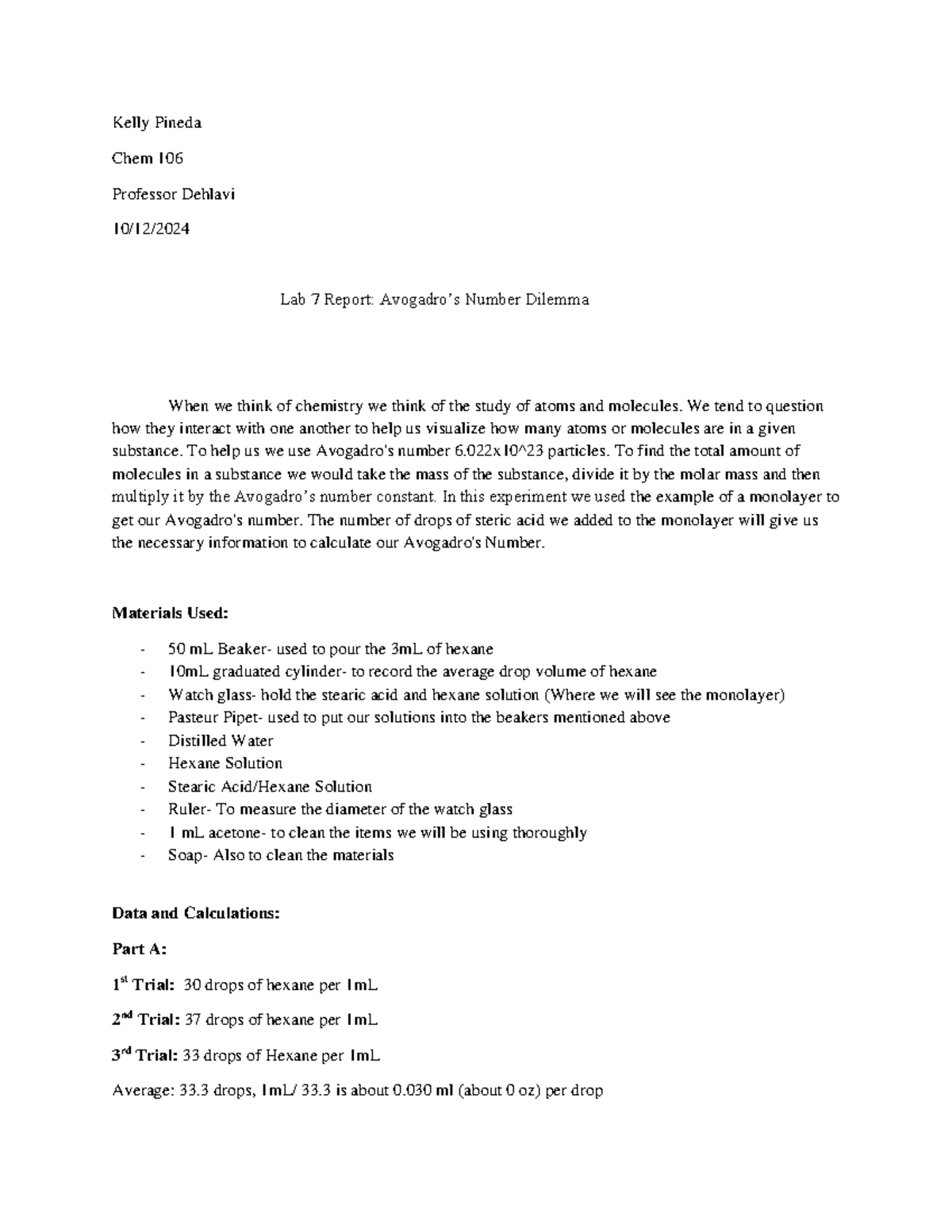 Lab report 7 - Kelly Pineda Chem 106 Professor Dehlavi 10/12/ Lab 7 ...