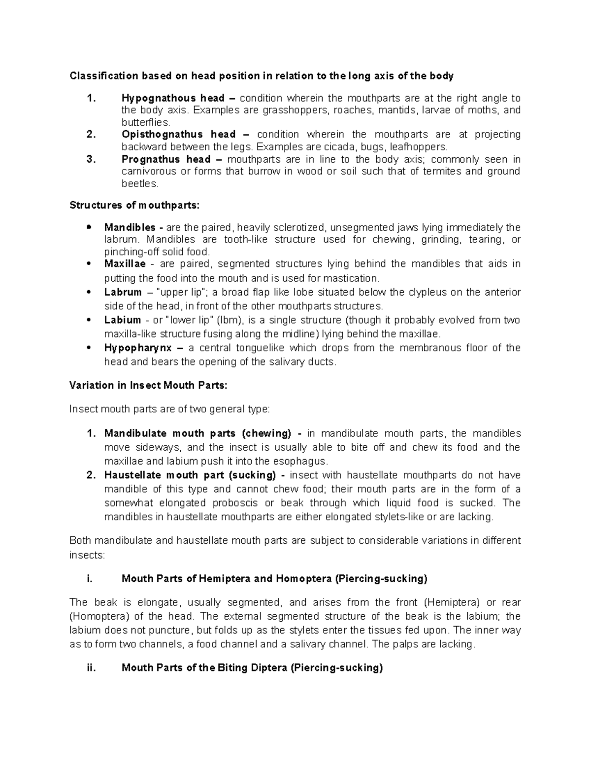 Classification based on head position in relation to the long axis of ...