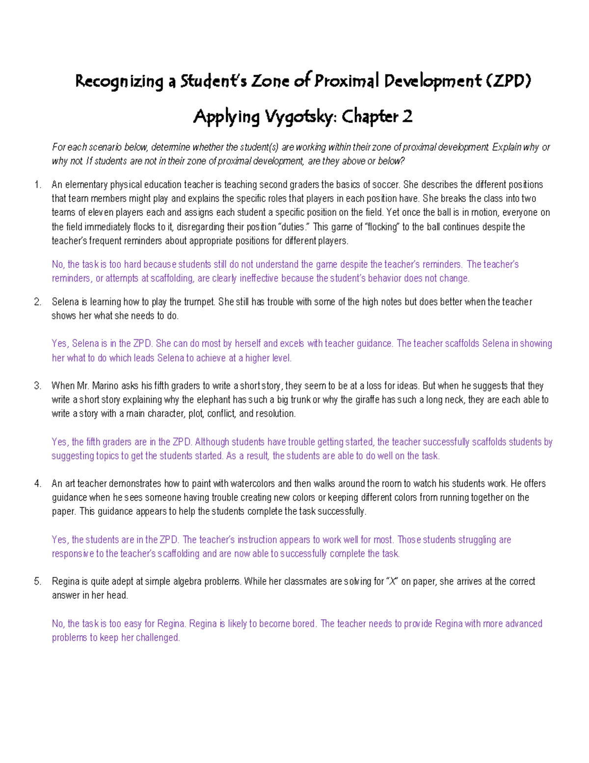 2021-Educational Psychology(PSY3300)-ZPD Worksheet KEY - Recognizing a ...