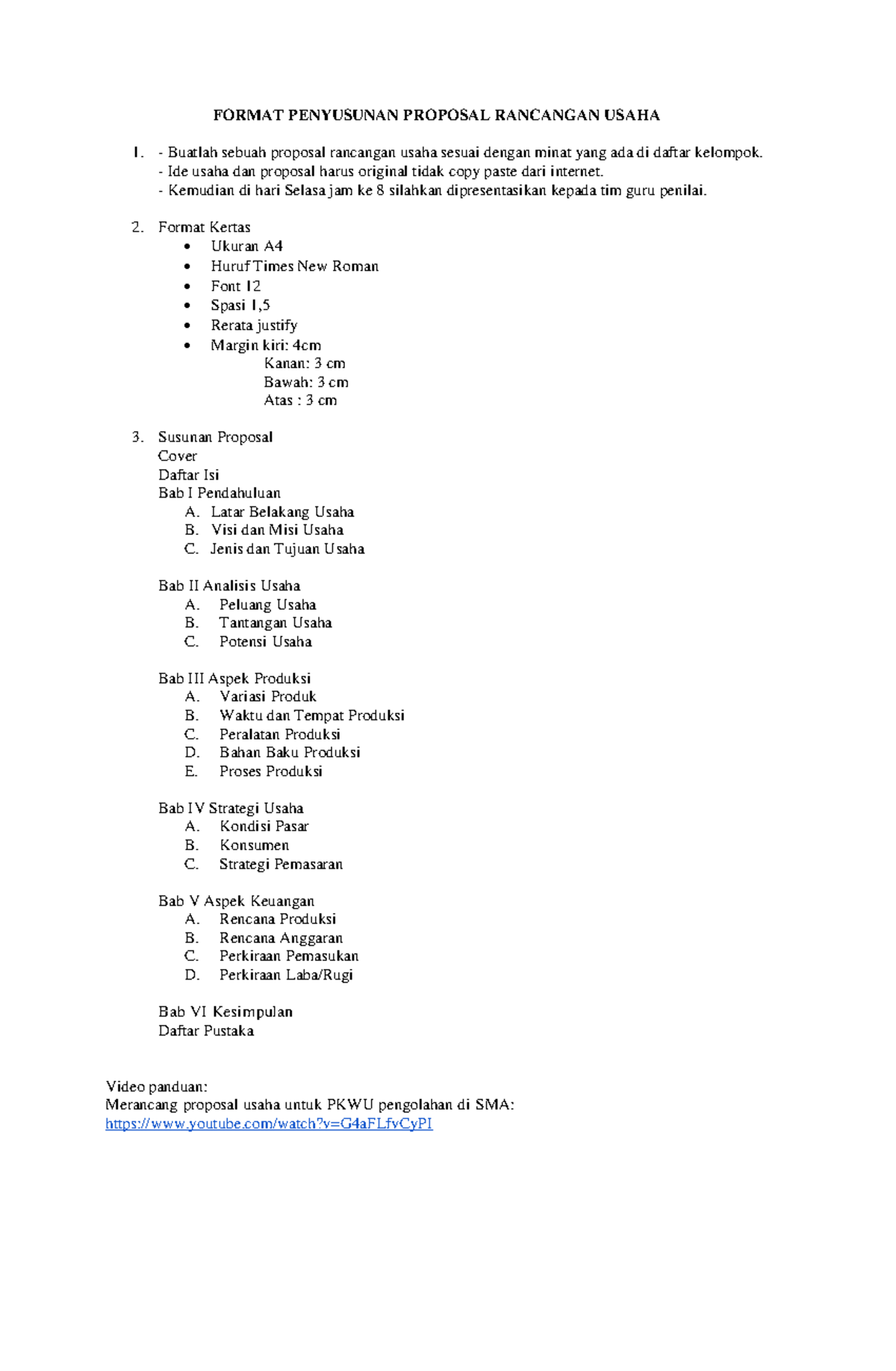 Format Penyusunan Proposal Rancangan Usaha - FORMAT PENYUSUNAN PROPOSAL ...