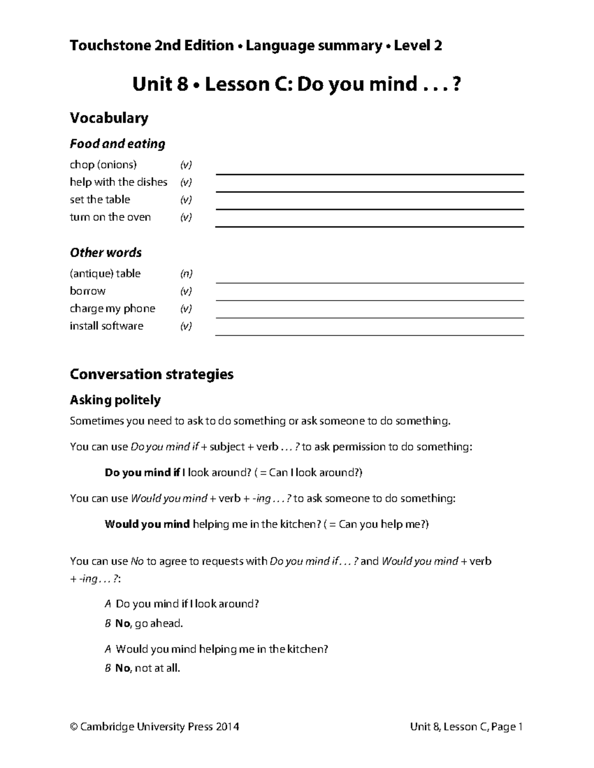 TS2e L2 U8 LC Langsum 2022 - Touchstone 2nd Edition • Language summary • Level 2 Unit 8 • Lesson ...