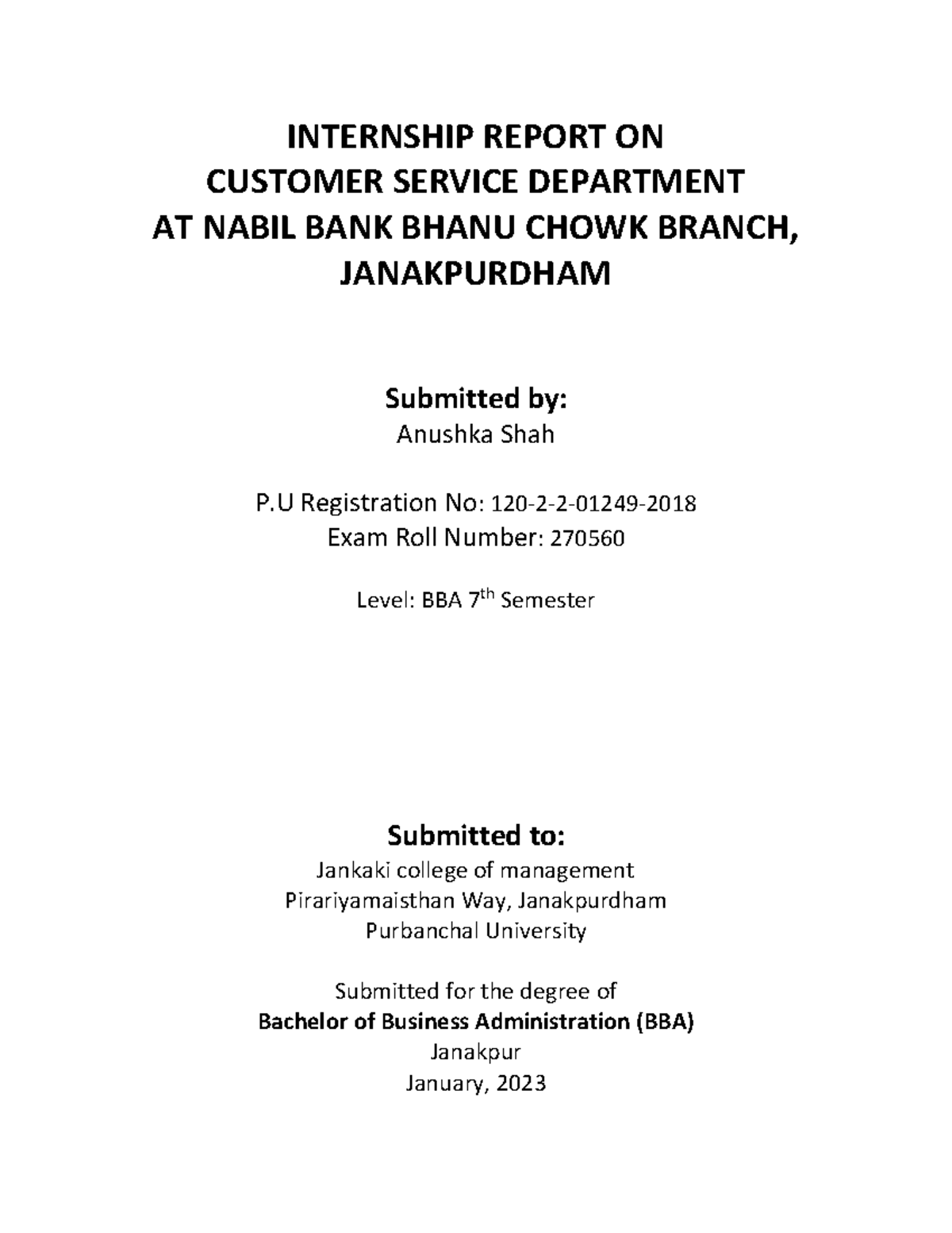 Bba-internship-report - INTERNSHIP REPORT ON CUSTOMER SERVICE ...