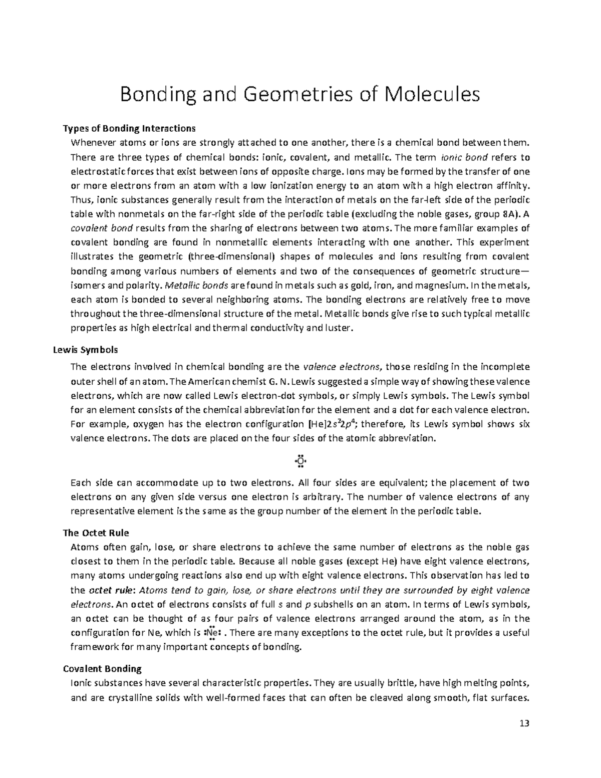 Lab 8 - Bonding and Geometries of Molecules - Bonding and Geometries of ...