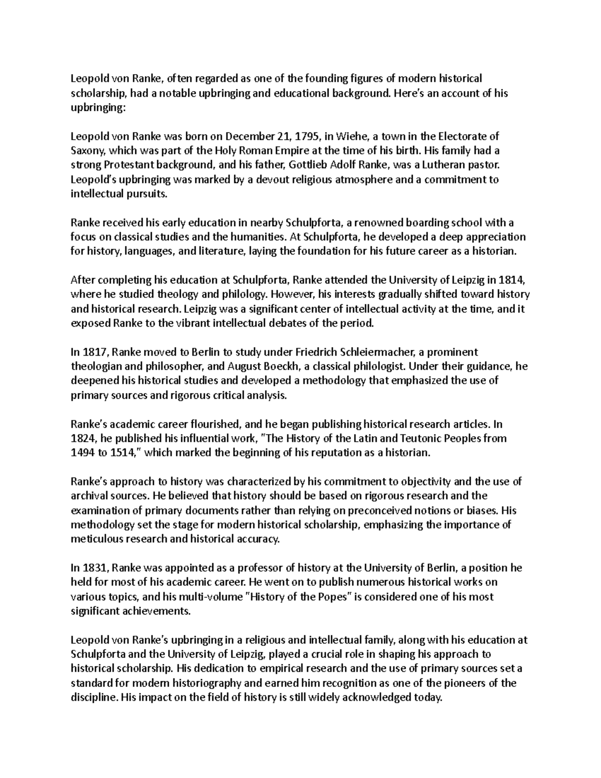 Leopold von Ranke - upbringing - Leopold von Ranke, often regarded as ...