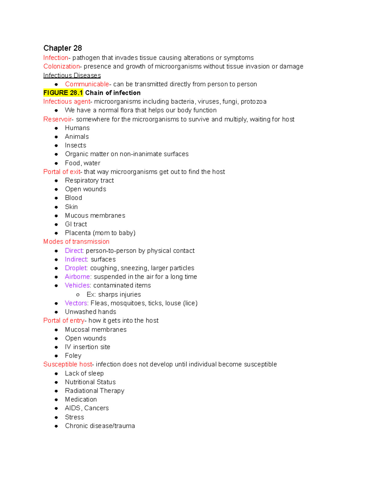 CH. 28 Infection Control Notes - Chapter 28 Infection- pathogen that ...