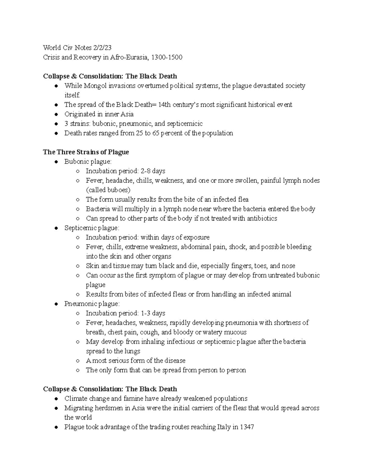 World Civ Notes 2/2/23 - World Civ Notes 2/2/ Crisis and Recovery in ...