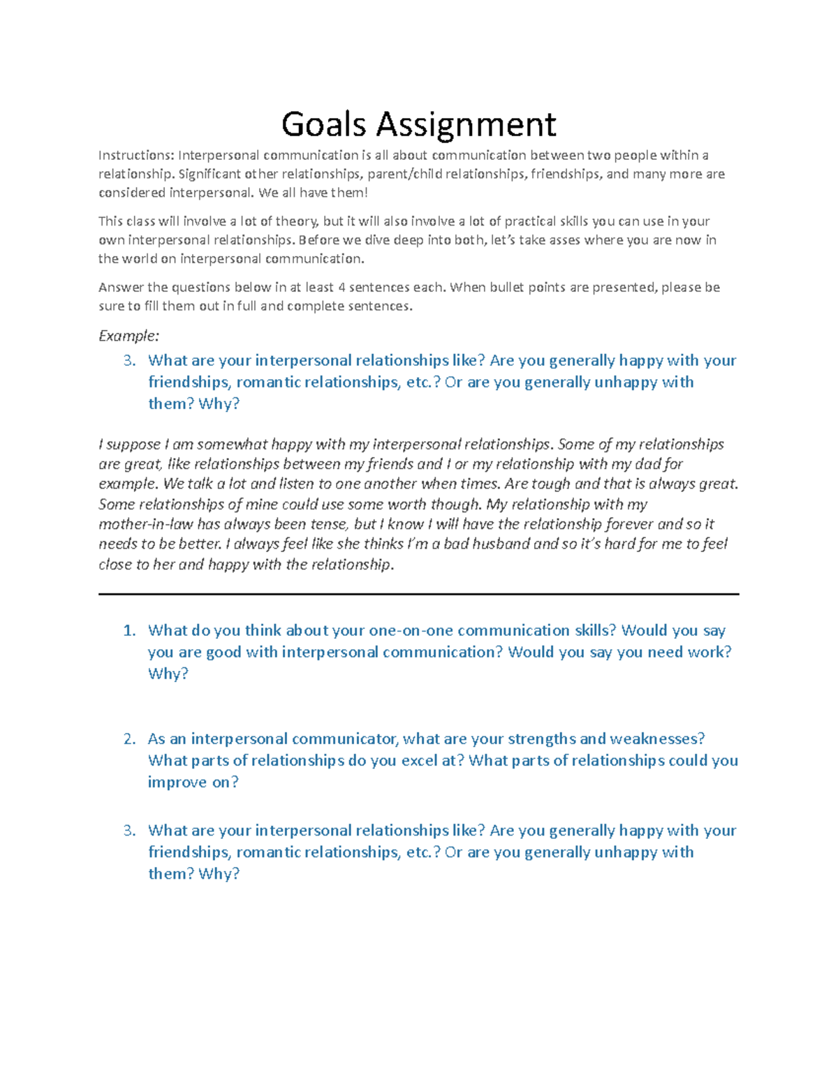 Goals Assignment 1 Goals Assignment Instructions Interpersonal Communication Is All About 6330