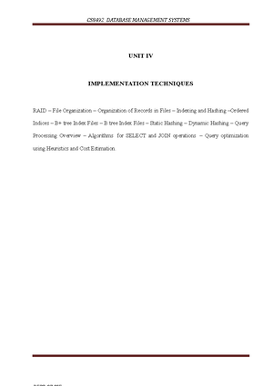 Dbms full notes-unit-2 - CS8492 DATABASE MANAGEMENT SYSTEMS UNIT II ...
