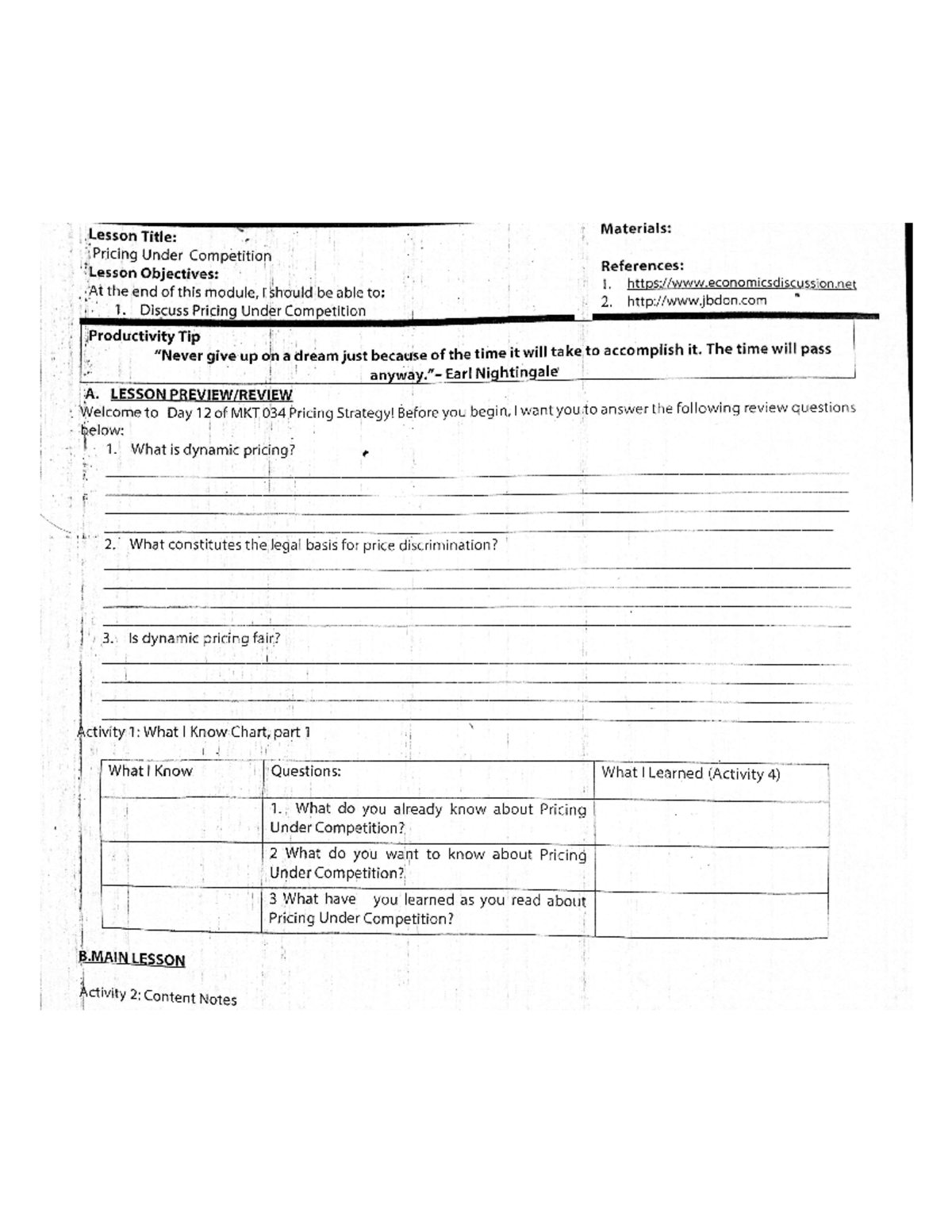 Discussing pricing under competition - Financial Management - Studocu
