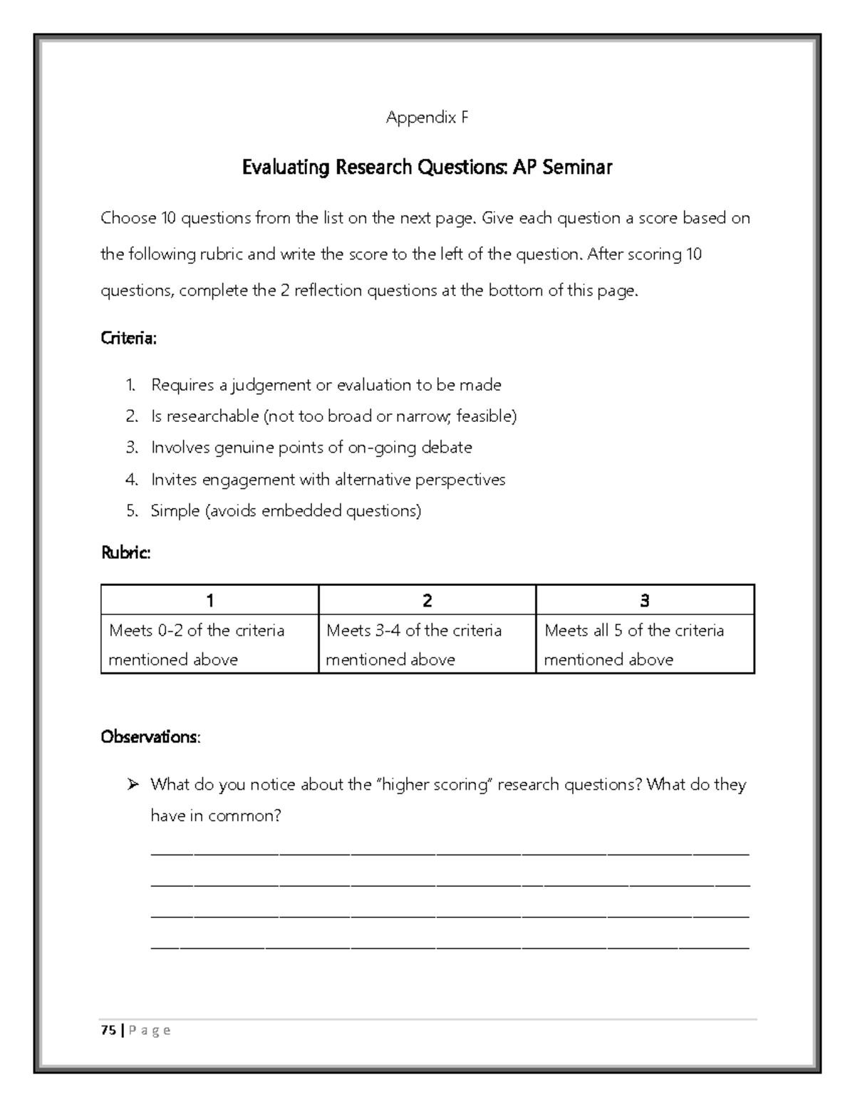 Analyzing questions - asd - 75 | P a g e Appendix F Evaluating Research ...