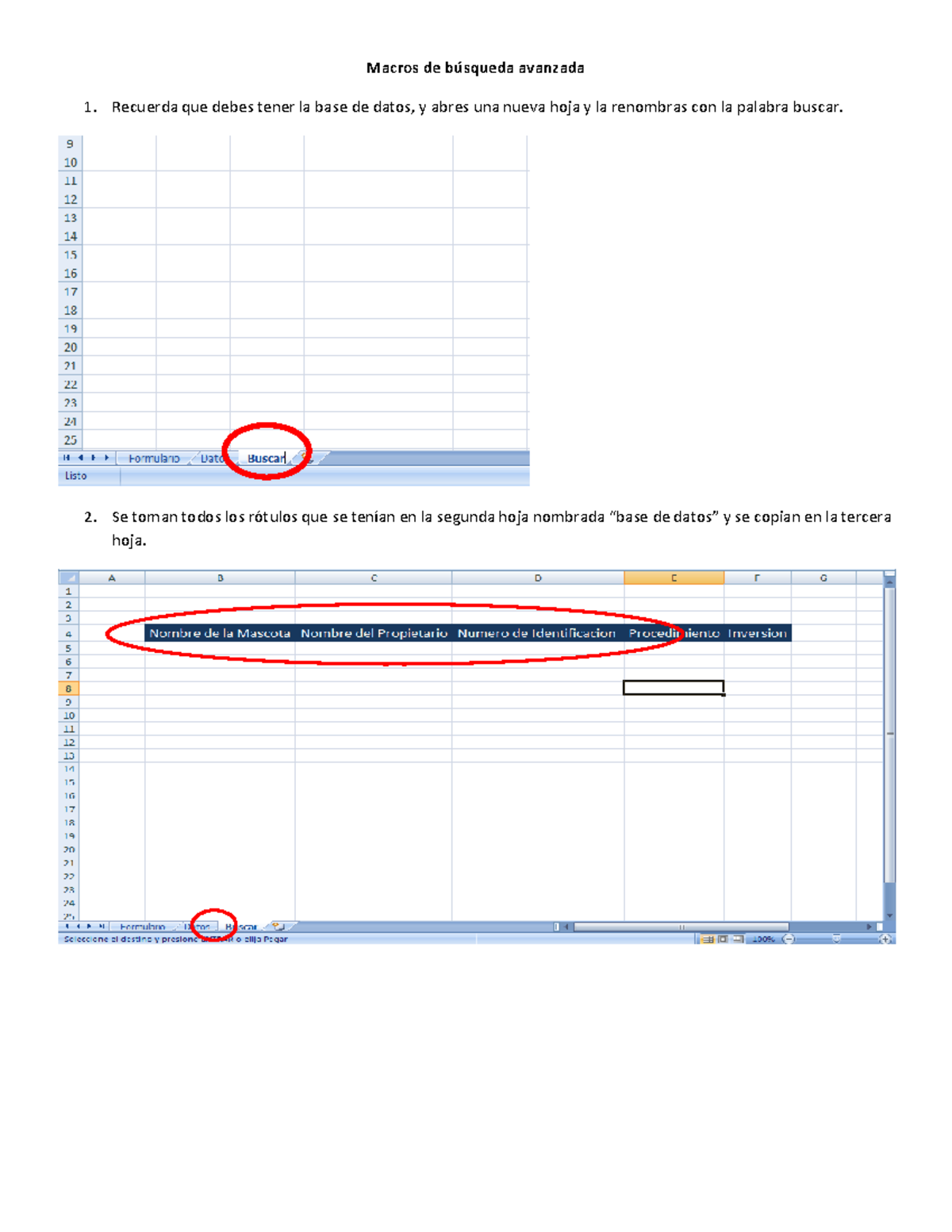 Tutorial macros - Macros de b ̇squeda avanzada Recuerda que debes tener ...